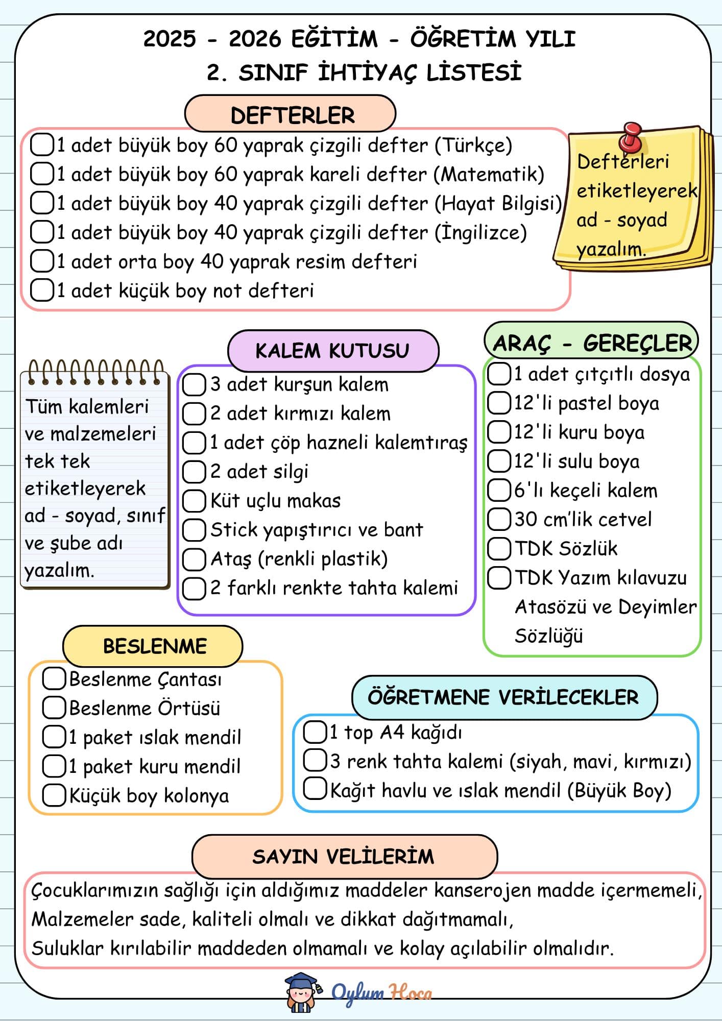 2. Sınıf İhtiyaç Listesi - Oylum Hoca